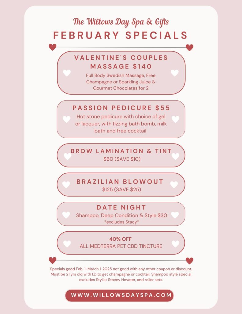 February Specials - Willows Day Spa & Gifts